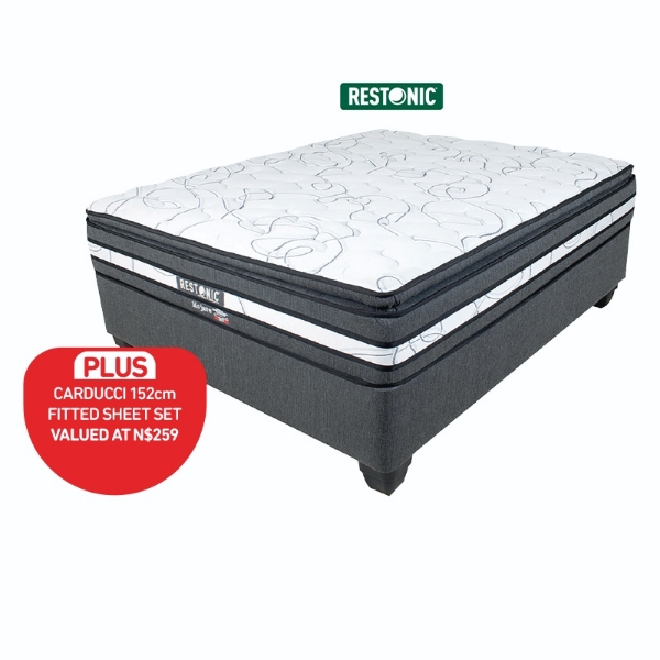 Restonic Mojave 152cm Queen Plush Base Set + Fitted Sheet | Home Corp ...